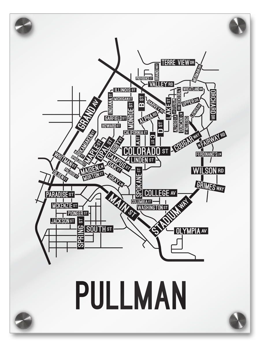 Pullman, Washington Street Map Print | School Street Posters