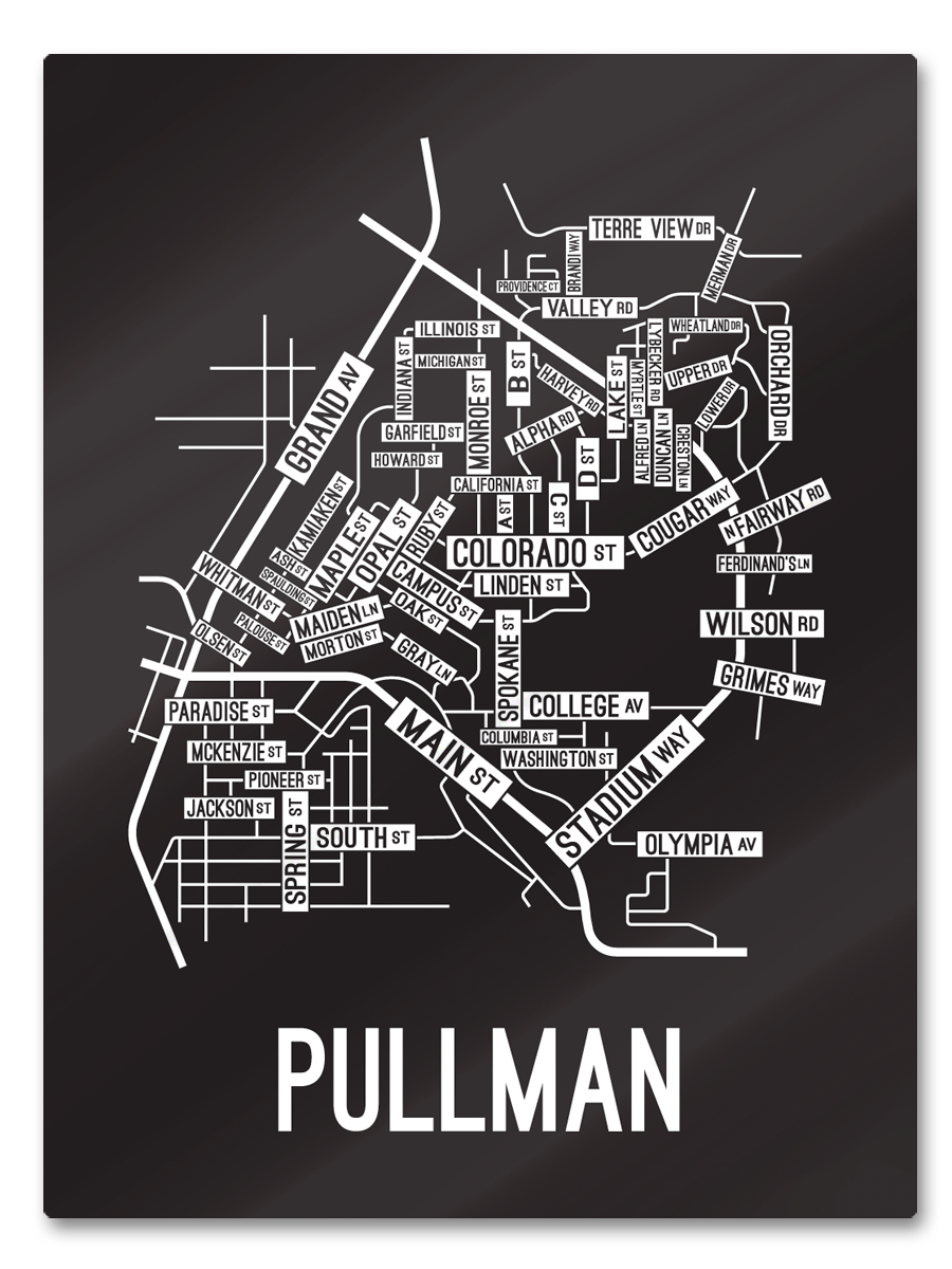 Pullman, Washington Street Map Print | School Street Posters