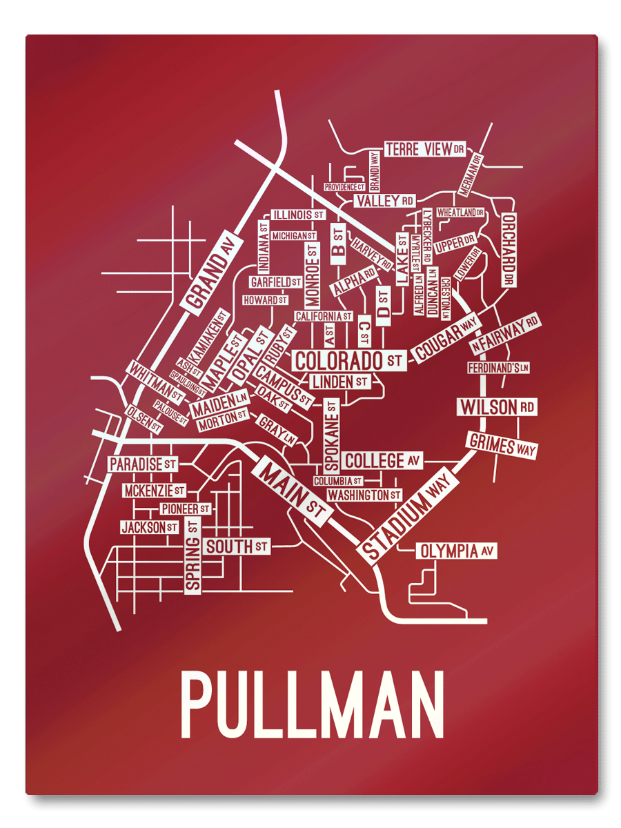 Pullman, Washington Street Map Print | School Street Posters