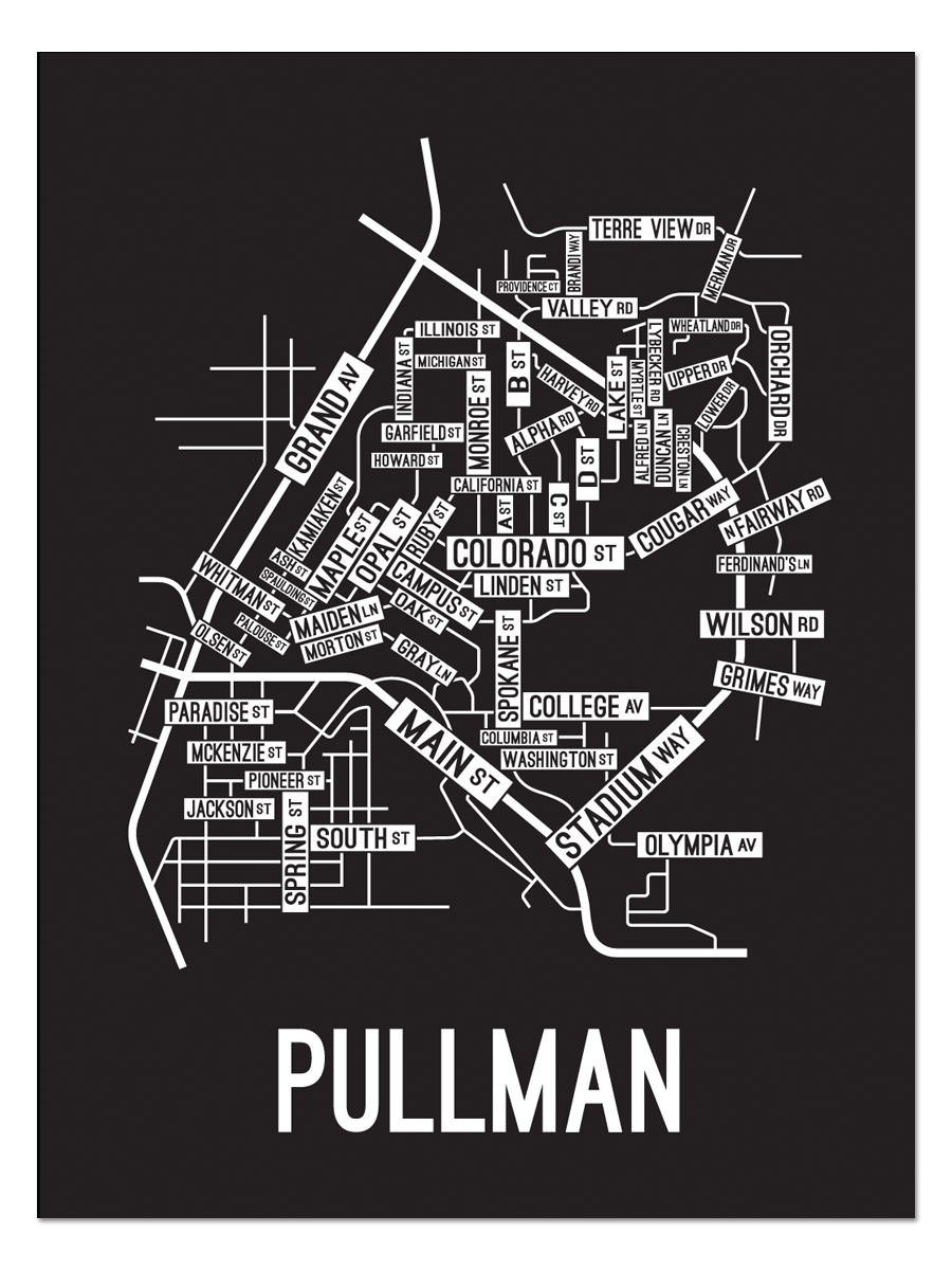 Pullman, Washington Street Map Print | School Street Posters