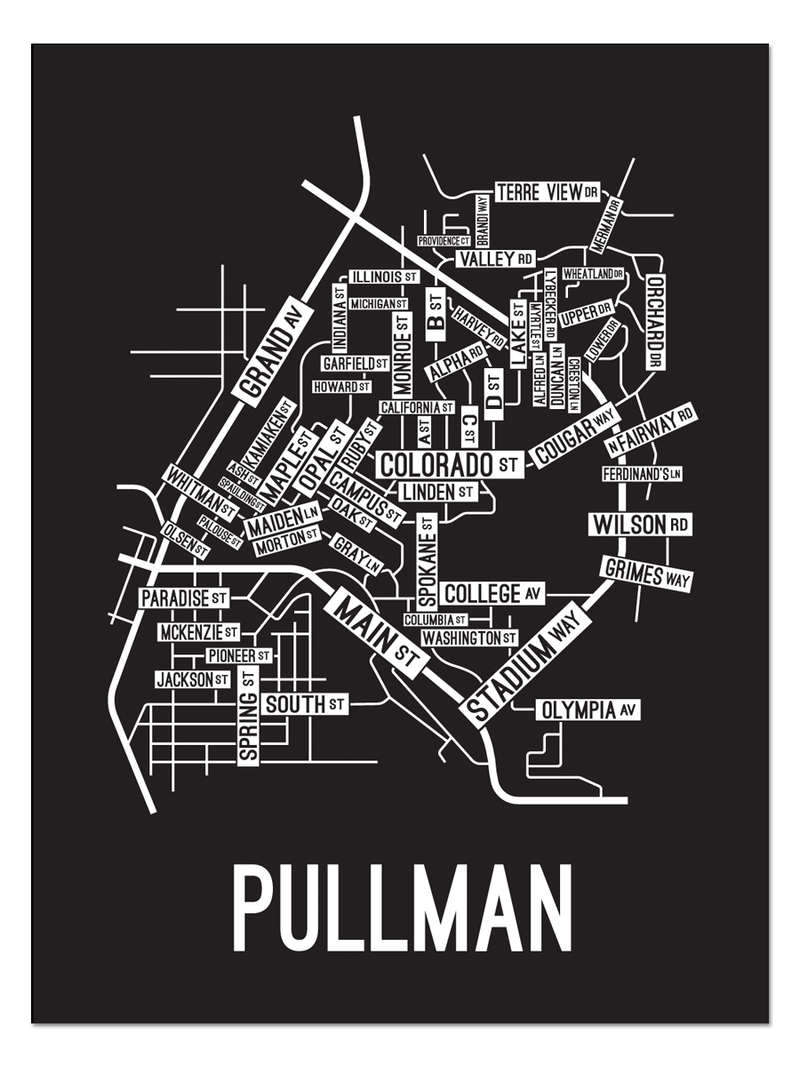 Pullman, Washington Street Map Print | School Street Posters