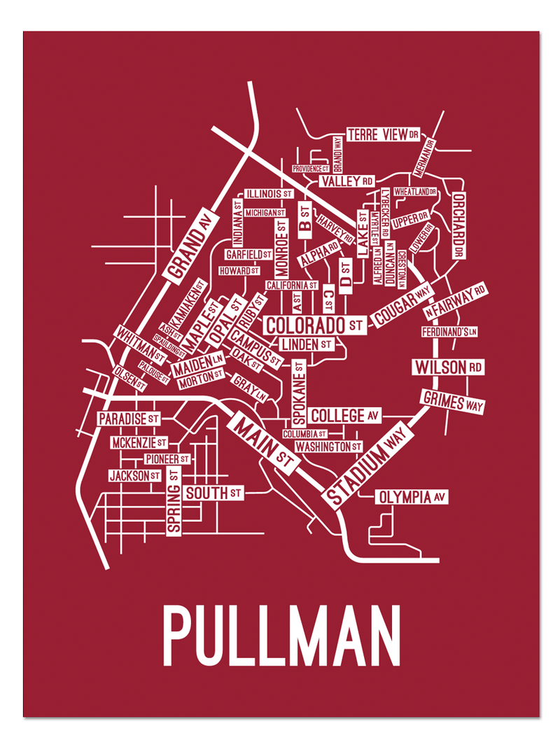 Pullman, Washington Street Map Print | School Street Posters