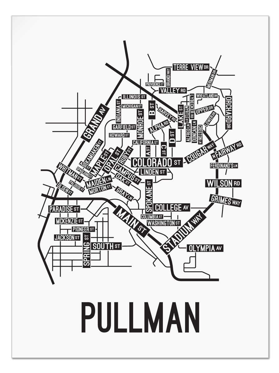 Pullman, Washington Street Map Print | School Street Posters