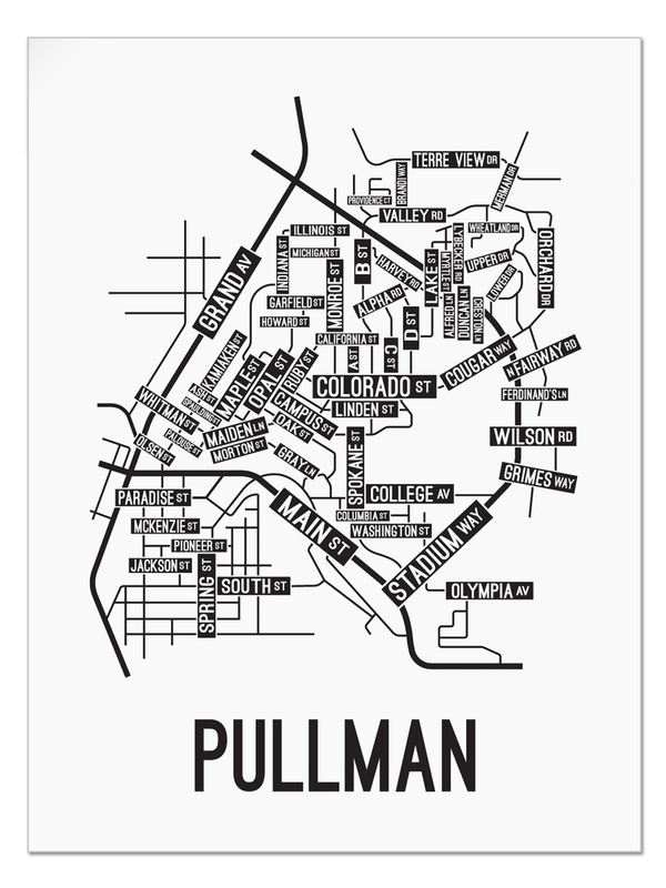 Pullman, Washington Street Map Print | School Street Posters