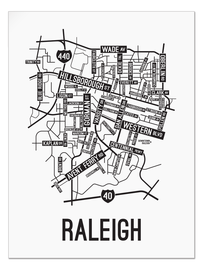 Raleigh, North Carolina Street Map - School Street Posters