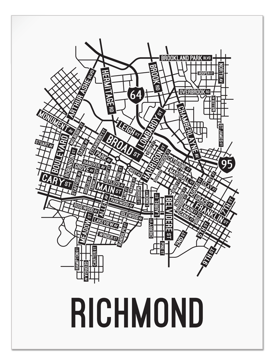 Richmond, Virginia Street Map - School Street Posters