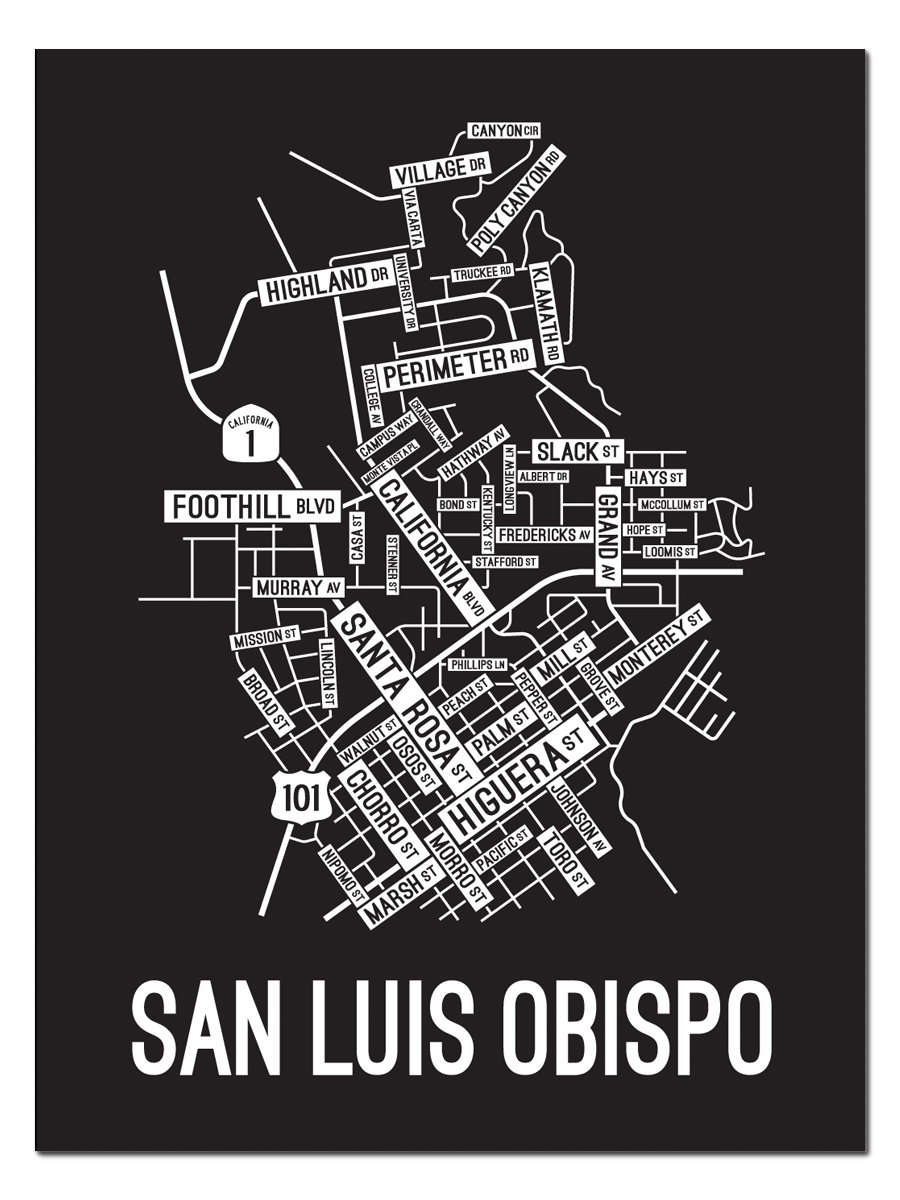 San Luis Obispo, California Street Map - School Street Posters
