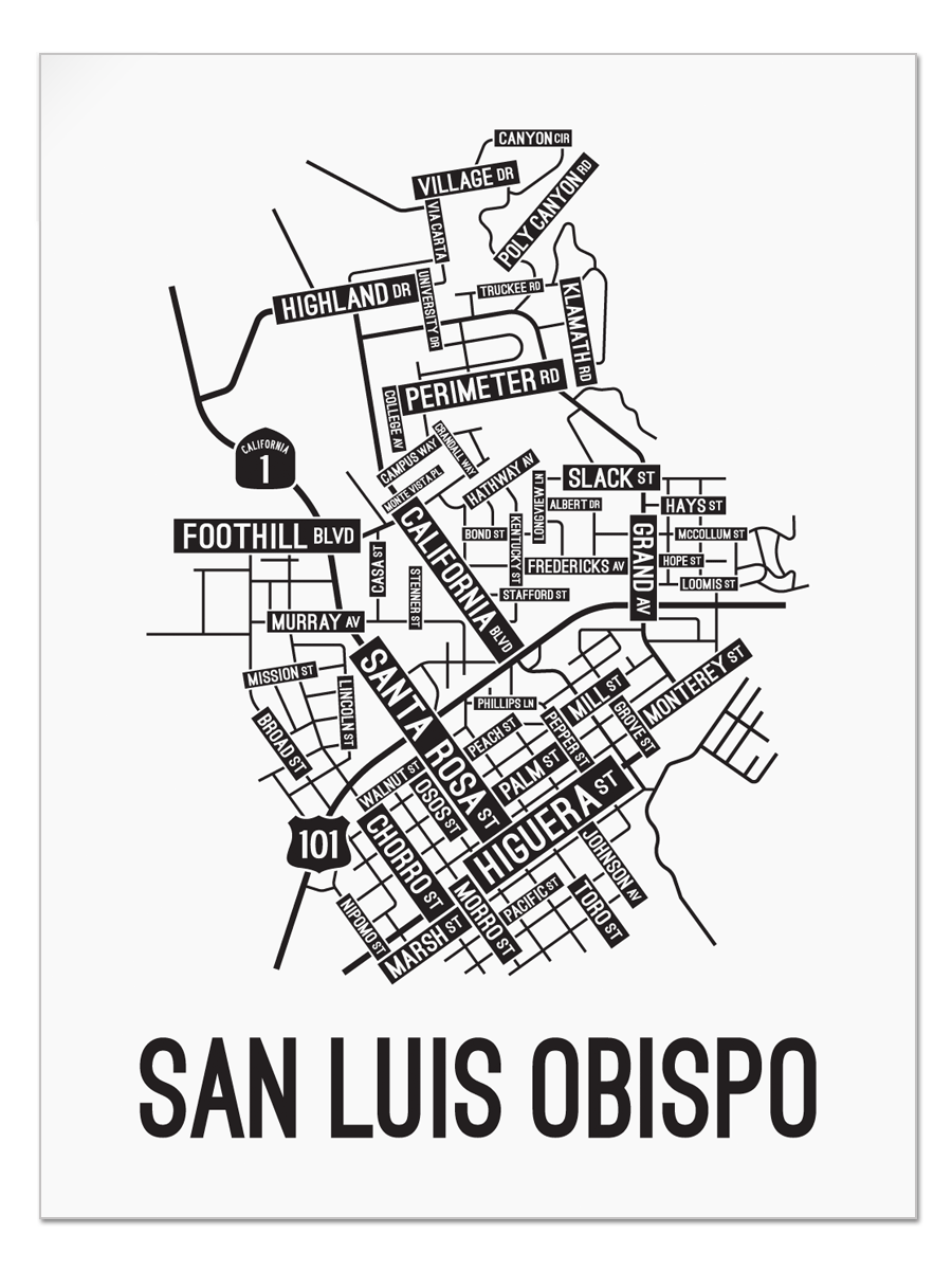 San Luis Obispo, California Street Map - School Street Posters