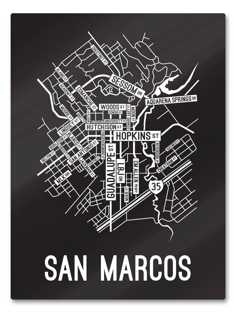 San Marcos, Texas Street Map - School Street Posters
