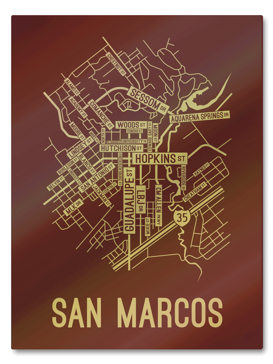 San Marcos, Texas Street Map - School Street Posters