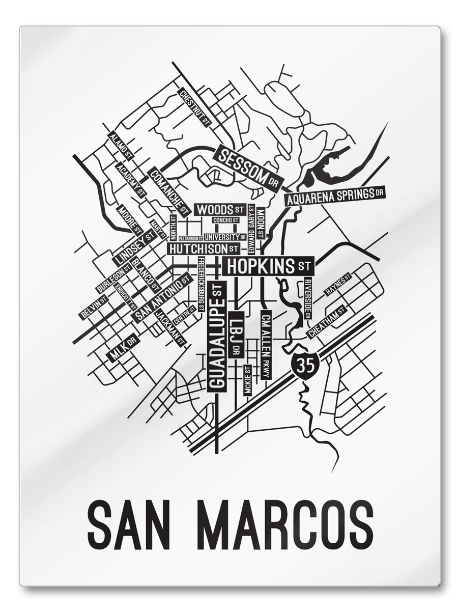 San Marcos, Texas Street Map - School Street Posters