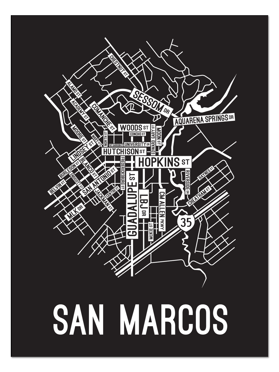 San Marcos, Texas Street Map - School Street Posters