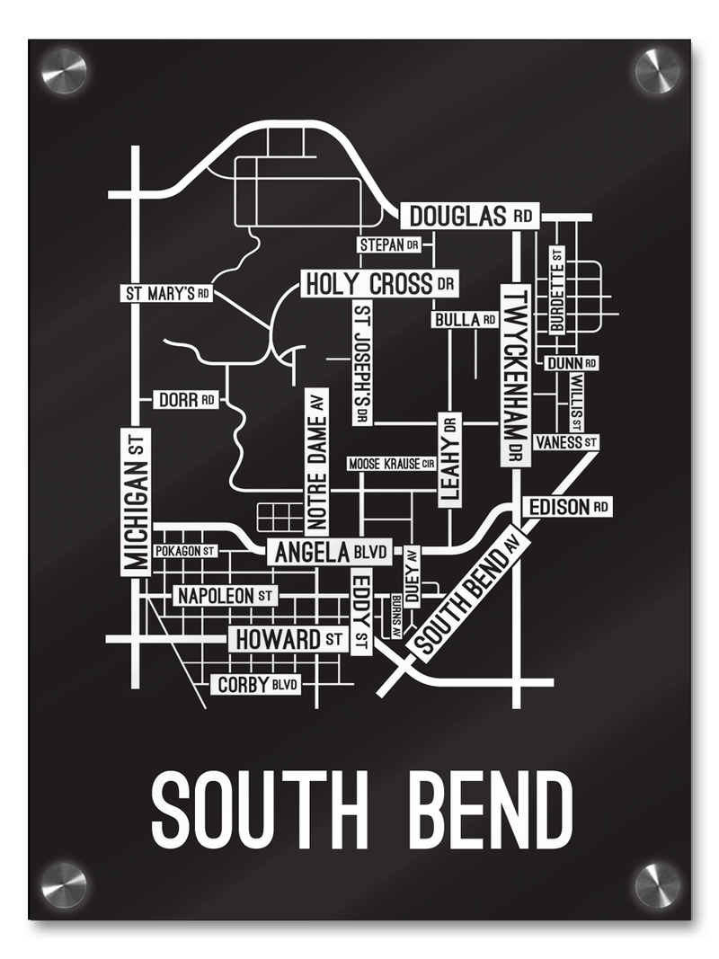 South Bend, Indiana Street Map - School Street Posters