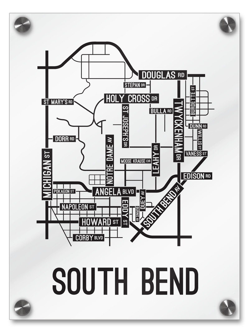 South Bend, Indiana Street Map - School Street Posters