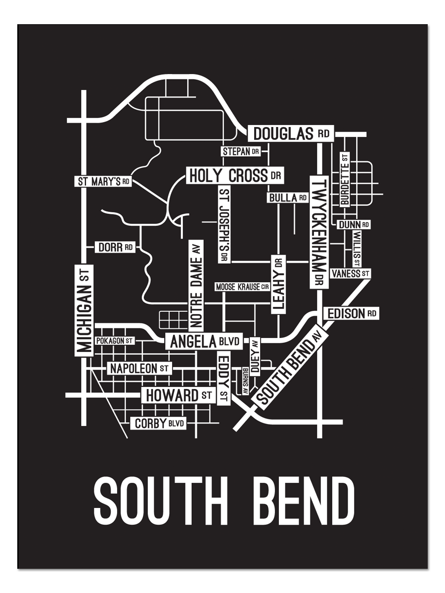 South Bend, Indiana Street Map - School Street Posters