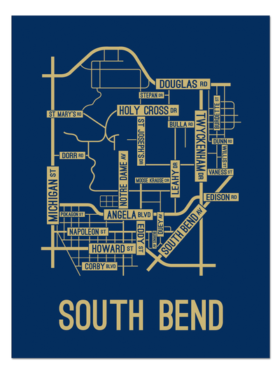 South Bend, Indiana Street Map - School Street Posters