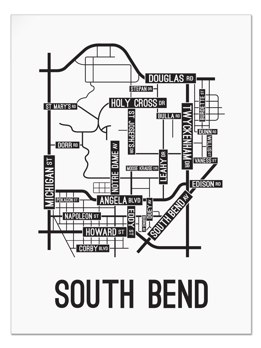South Bend, Indiana Street Map - School Street Posters