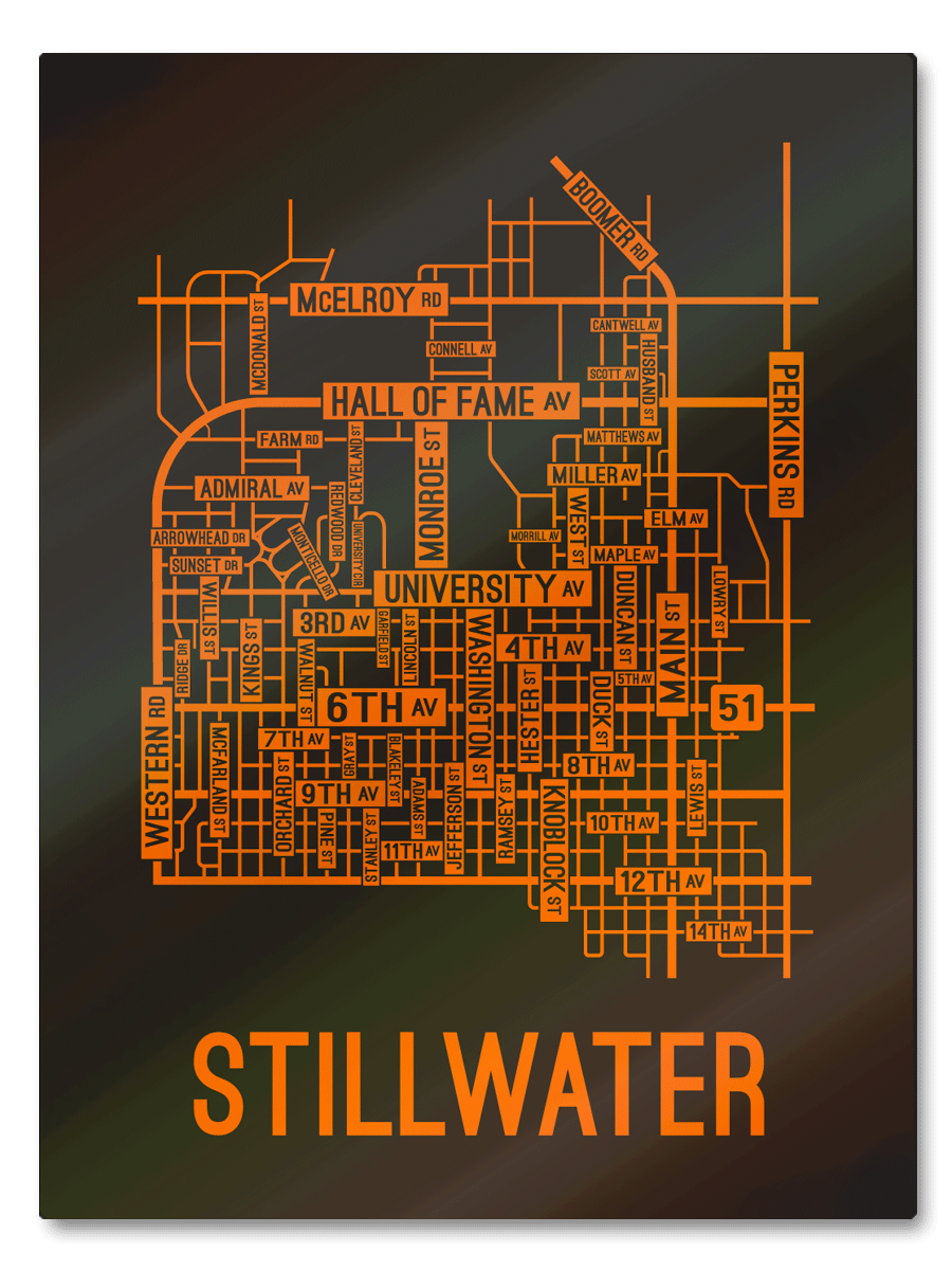Stillwater, Oklahoma Street Map - School Street Posters