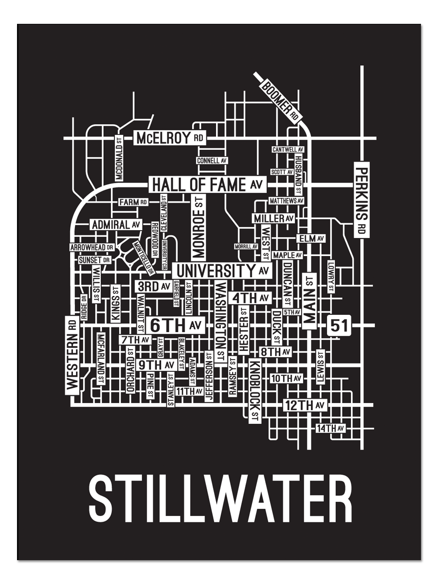 Stillwater, Oklahoma Street Map - School Street Posters