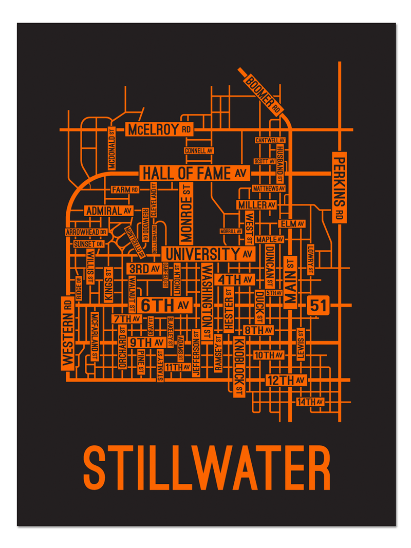 Stillwater, Oklahoma Street Map - School Street Posters