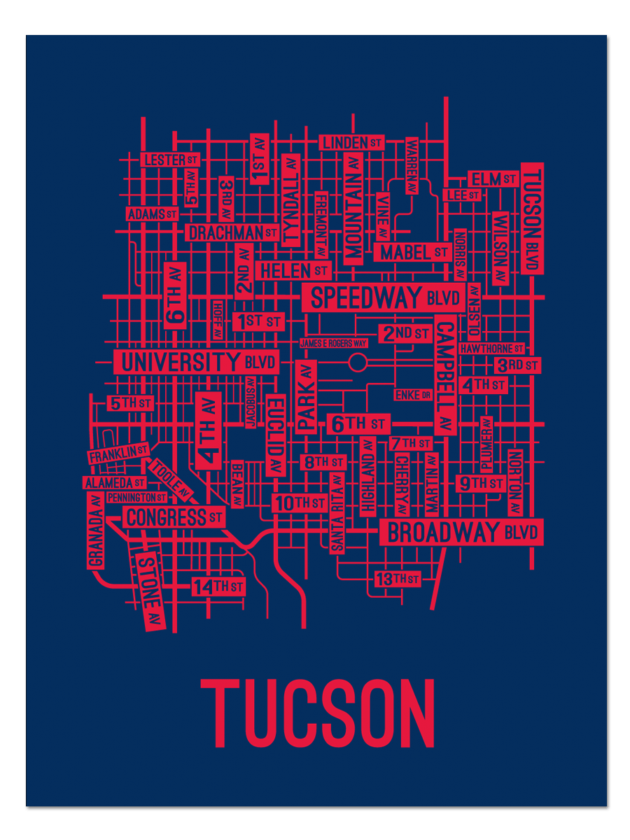 Tucson, Arizona Street Map - School Street Posters
