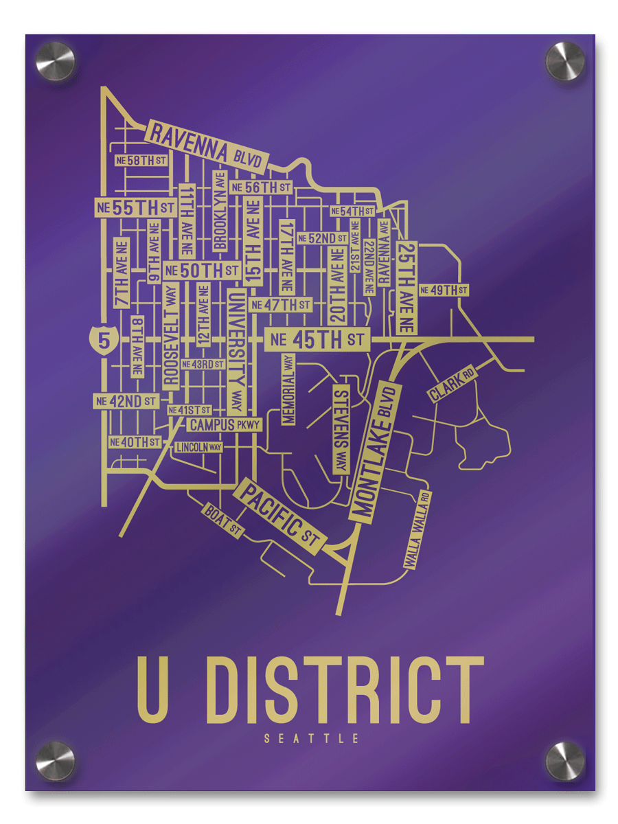 U District, Seattle, Washington Street Map - School Street Posters