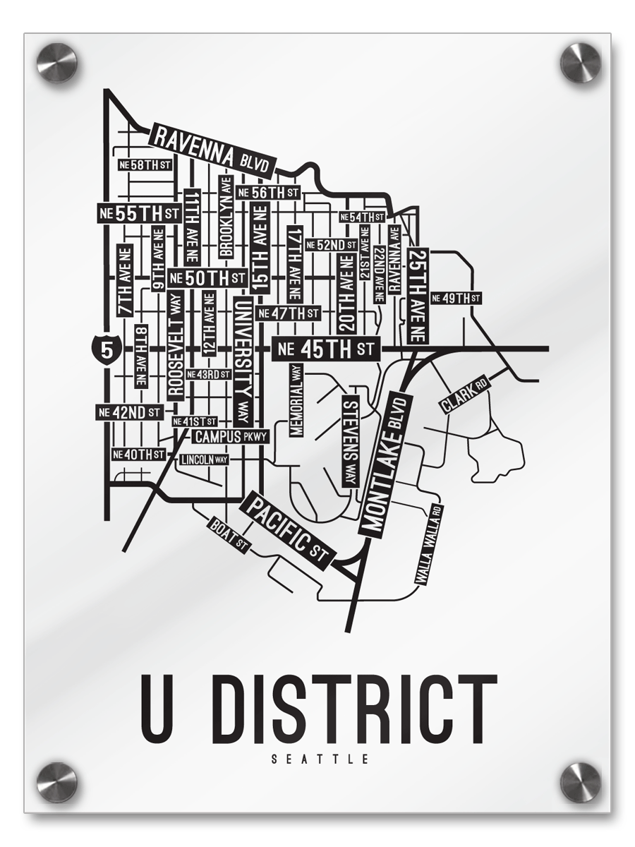 U District, Seattle, Washington Street Map - School Street Posters