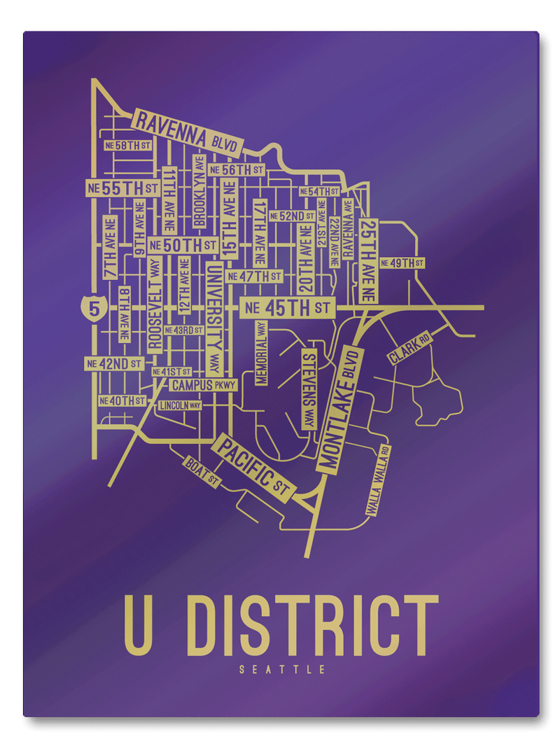 U District, Seattle, Washington Street Map - School Street Posters