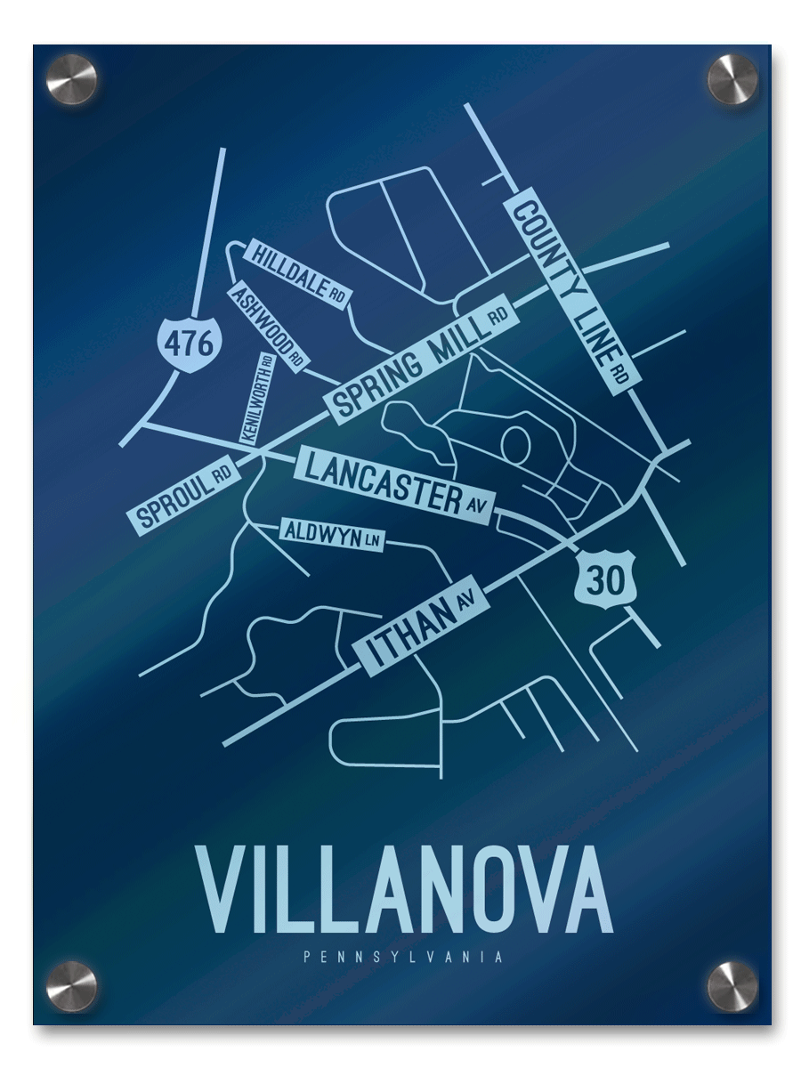 Villanova, Pennsylvania Street Map Print | School Street Posters