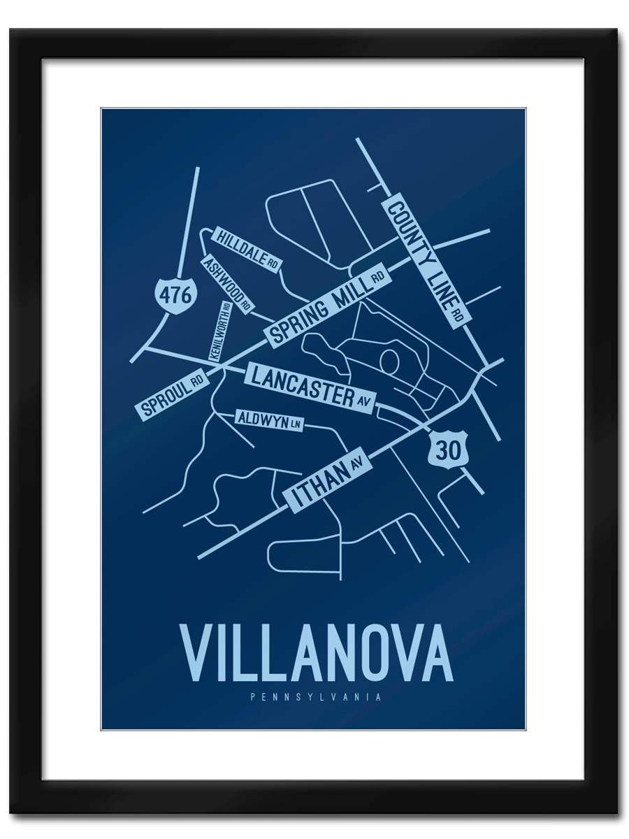 Villanova, Pennsylvania Street Map Print | School Street Posters