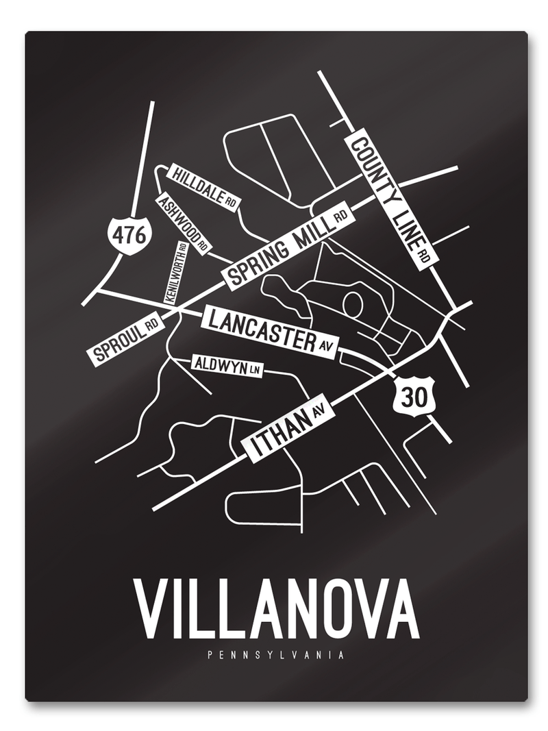 Villanova, Pennsylvania Street Map Print | School Street Posters