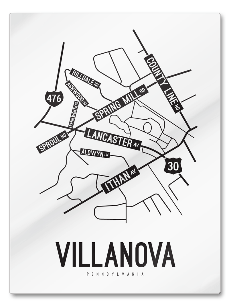 Villanova, Pennsylvania Street Map Print | School Street Posters