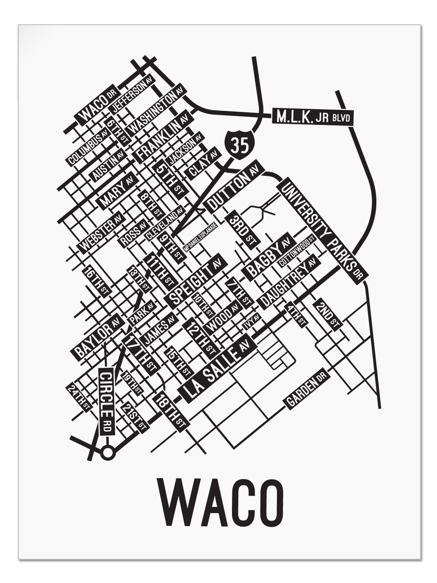 Waco, Texas Street Map - School Street Posters