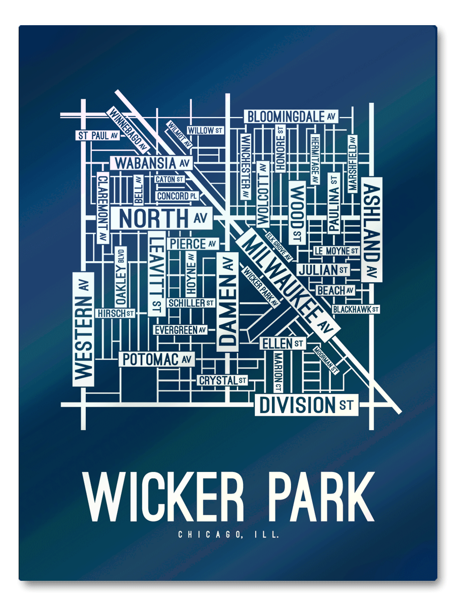 Wicker Park, Chicago Street Map - School Street Posters