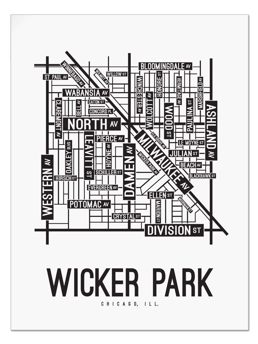 Wicker Park, Chicago Street Map - School Street Posters