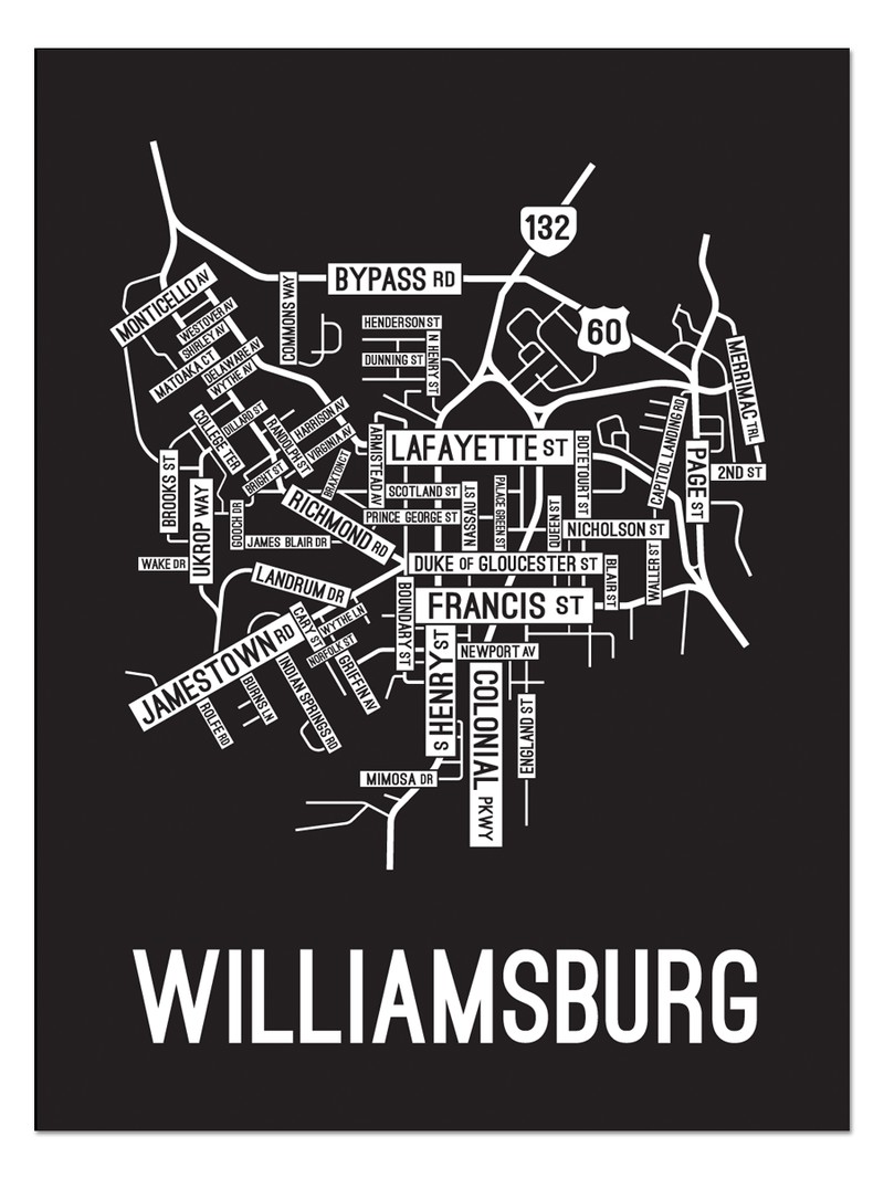 Williamsburg, Virginia Street Map - School Street Posters