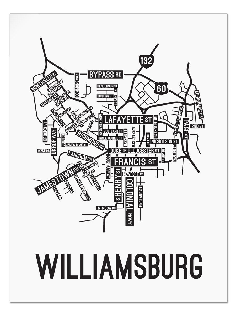 Williamsburg, Virginia Street Map - School Street Posters
