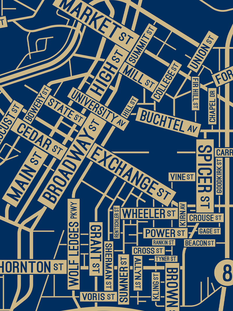 Akron, Ohio Street Map Print | School Street Posters