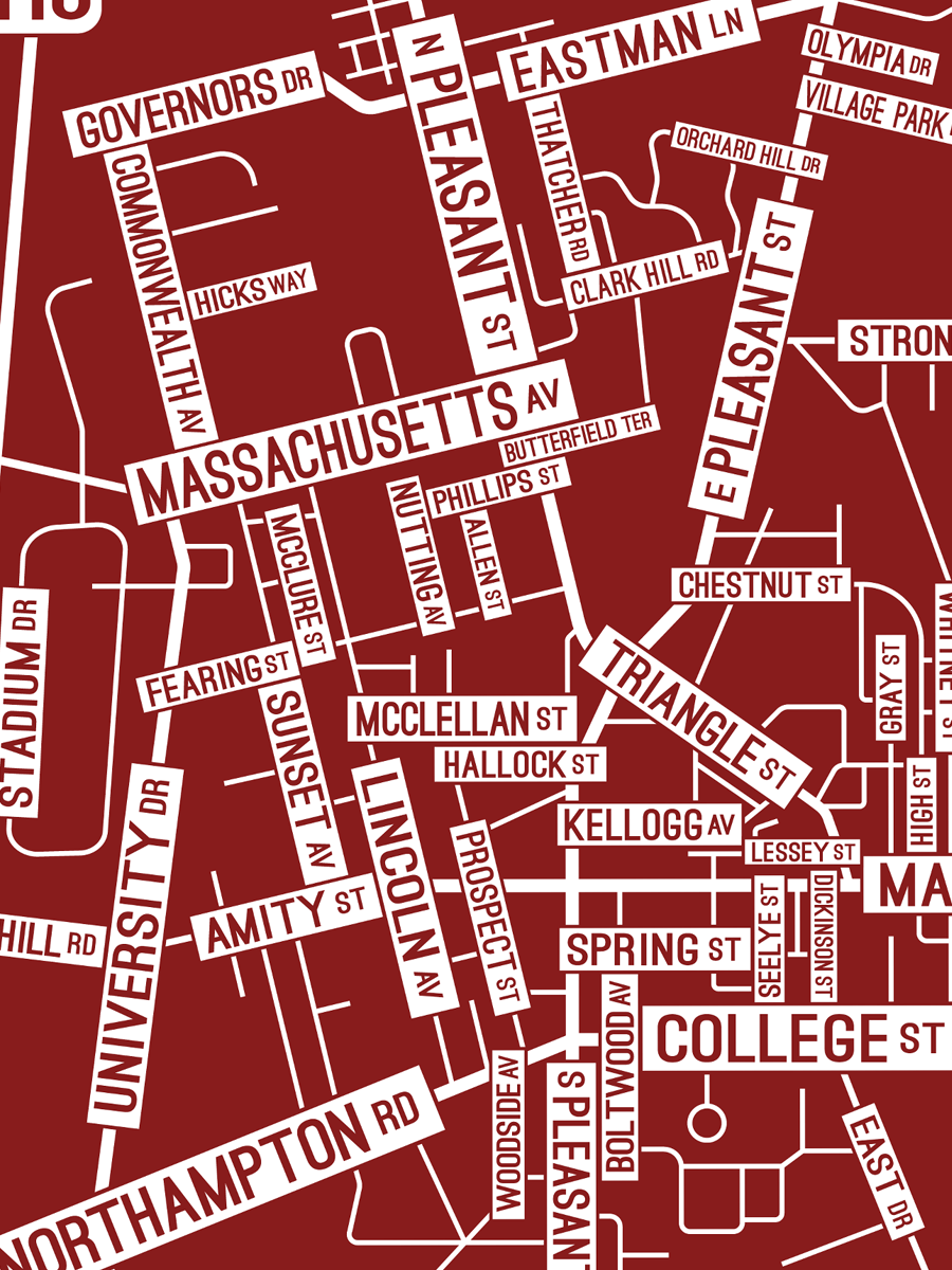 Amherst, Massachusetts Street Map Print | School Street Posters