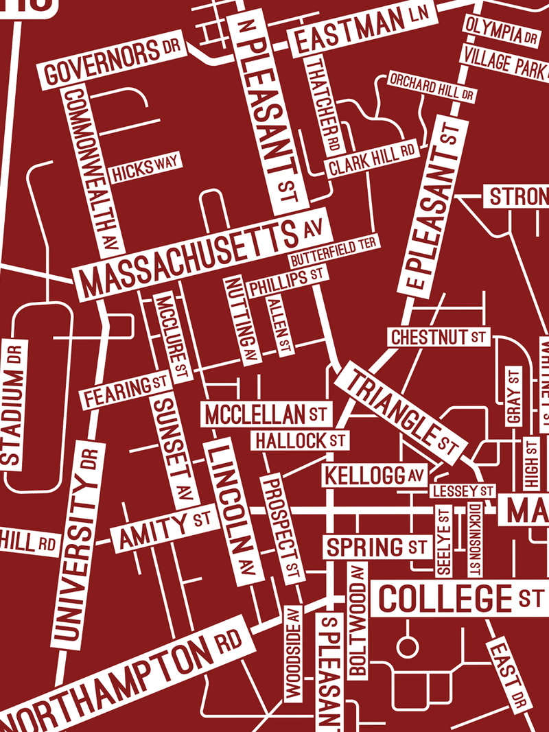 Amherst, Massachusetts Street Map Print | School Street Posters