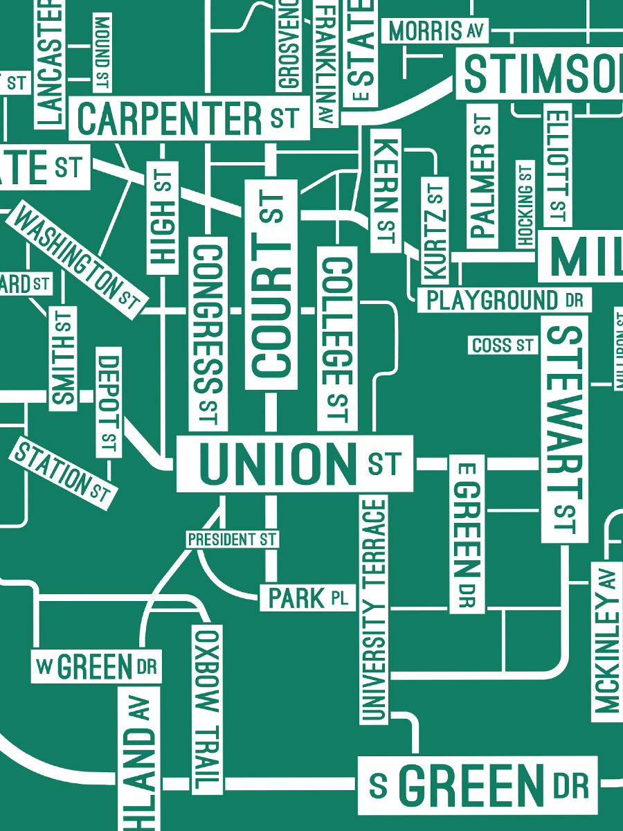 Athens, Ohio Street Map Print | School Street Posters