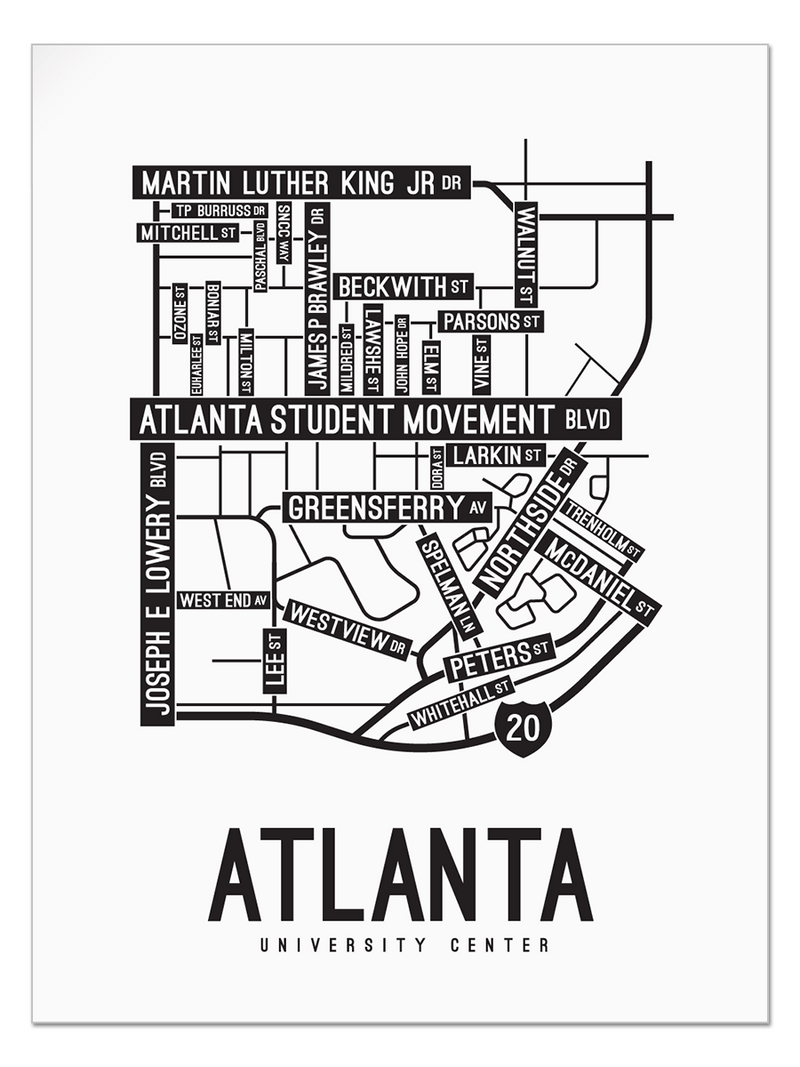 Atlanta University Center Street Map Poster - School Street Posters