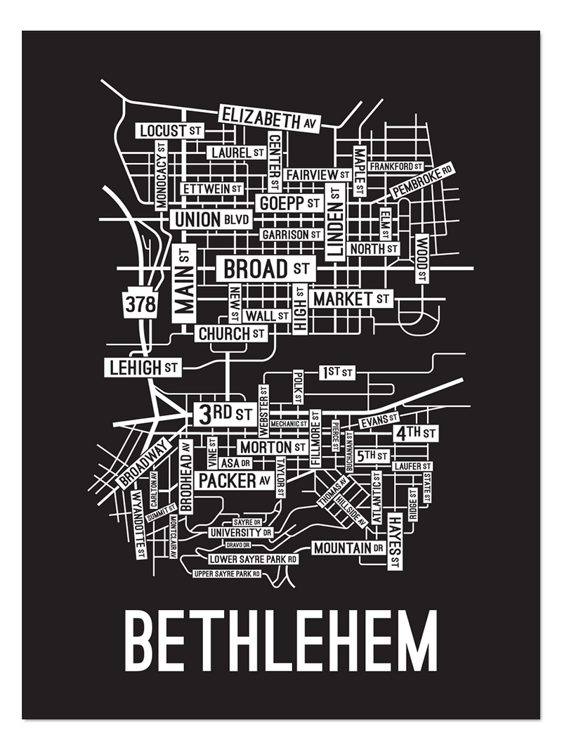 Bethlehem, Pennsylvania Street Map - School Street Posters