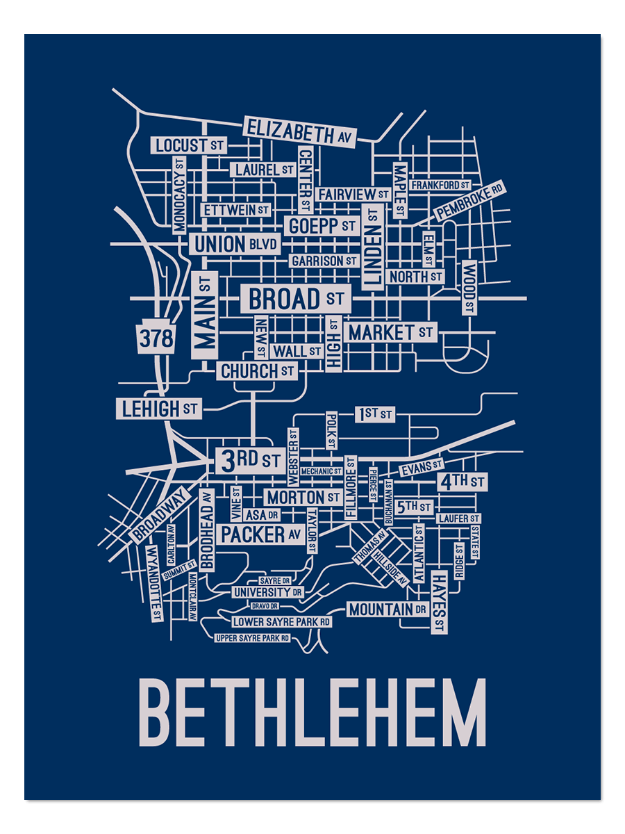 Bethlehem, Pennsylvania Street Map - School Street Posters