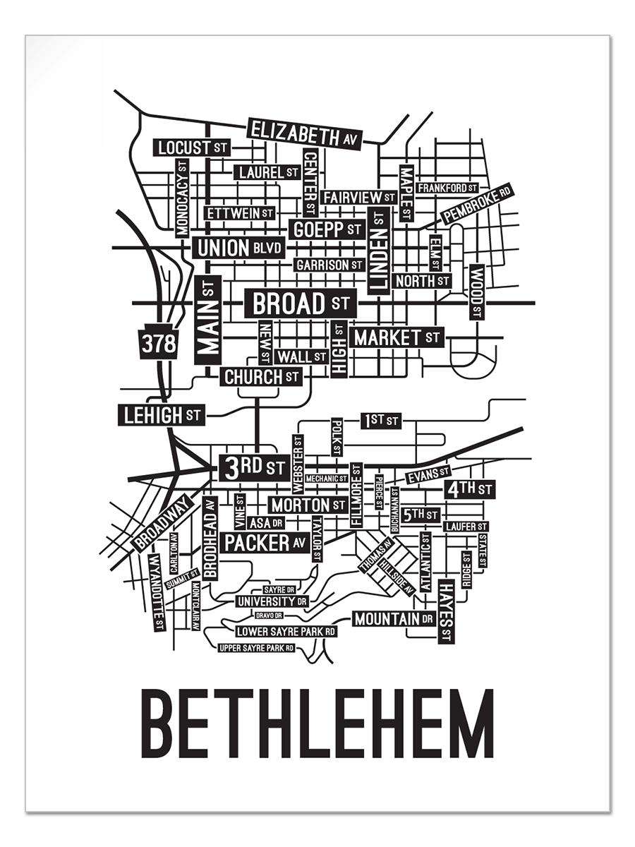 Bethlehem, Pennsylvania Street Map - School Street Posters