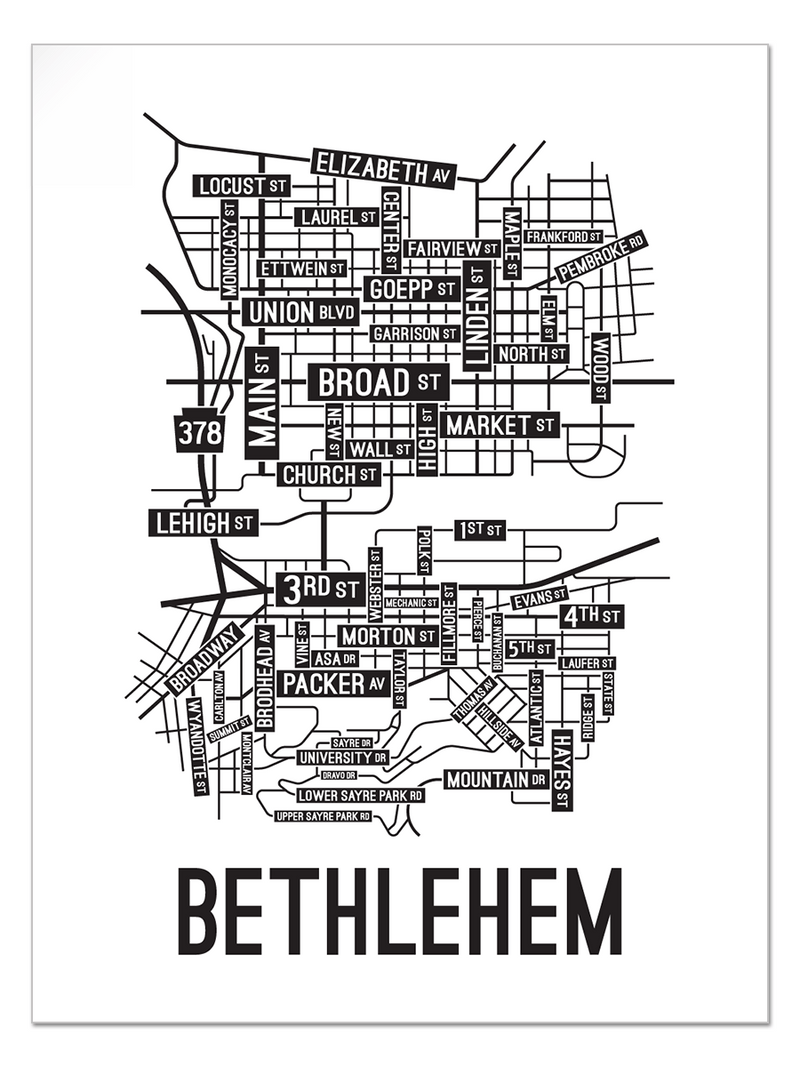 Bethlehem, Pennsylvania Street Map - School Street Posters