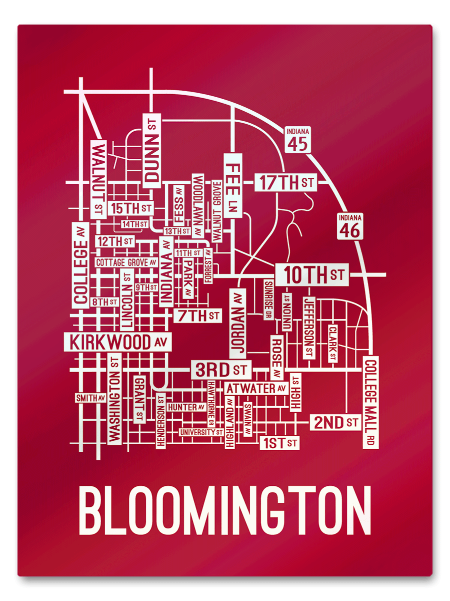 Bloomington, Indiana Street Map Print | School Street Posters