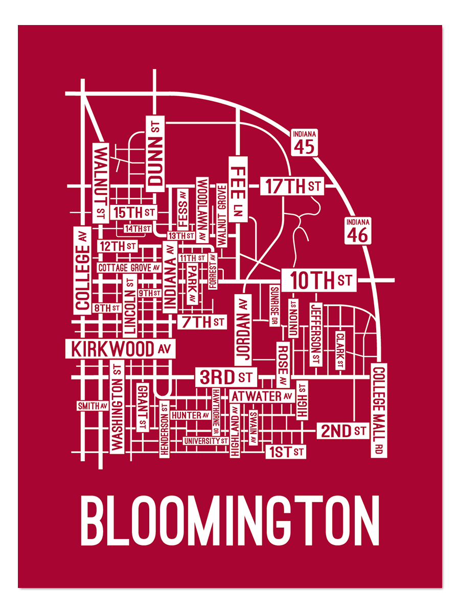 Bloomington, Indiana Street Map Print | School Street Posters