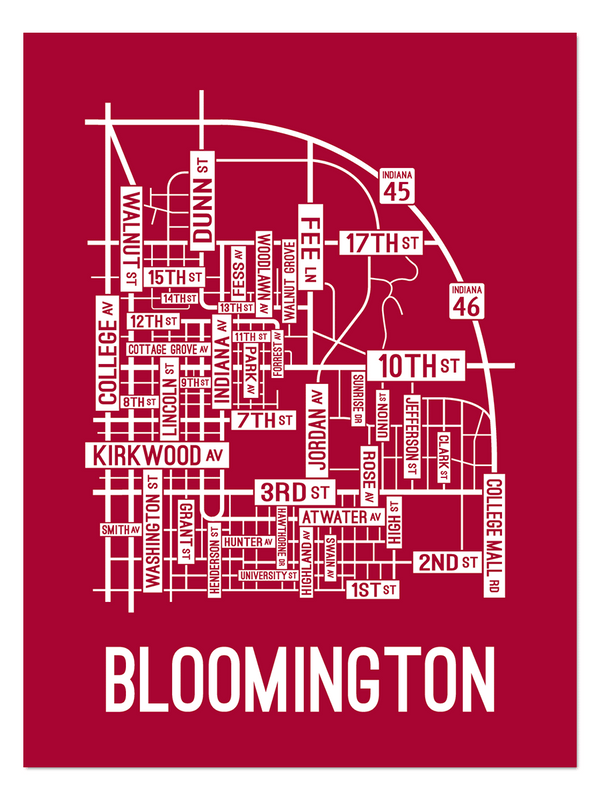 Bloomington, Indiana Street Map Print | School Street Posters