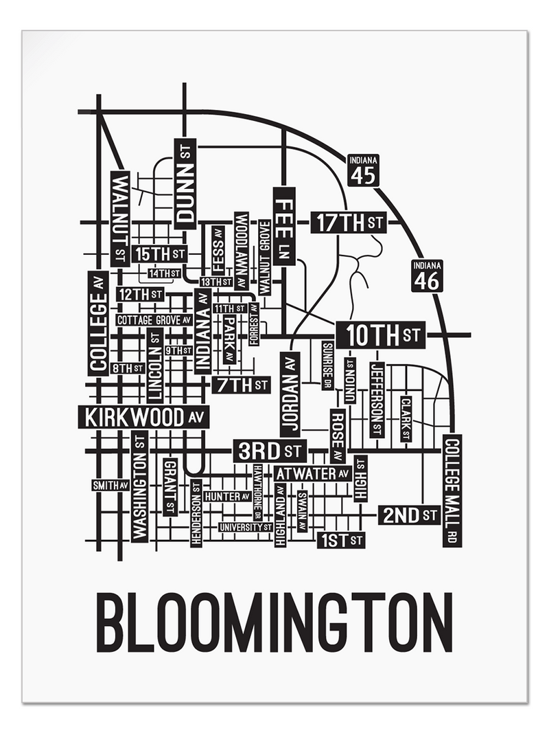 Bloomington, Indiana Street Map Print | School Street Posters